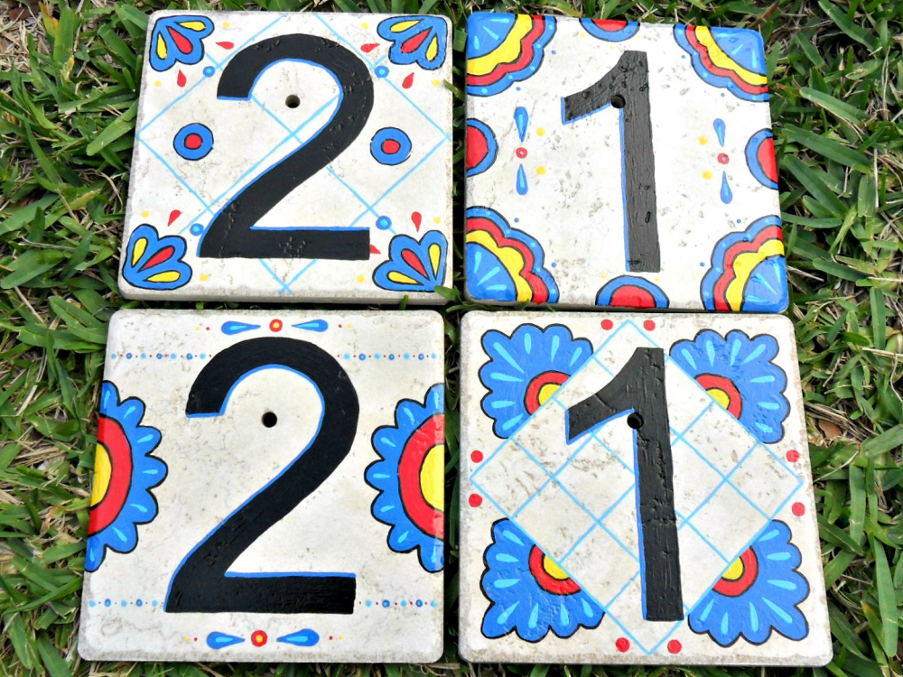 Hand painted address House Numbers MEXICO tile | Luckii Arts Casey Virata